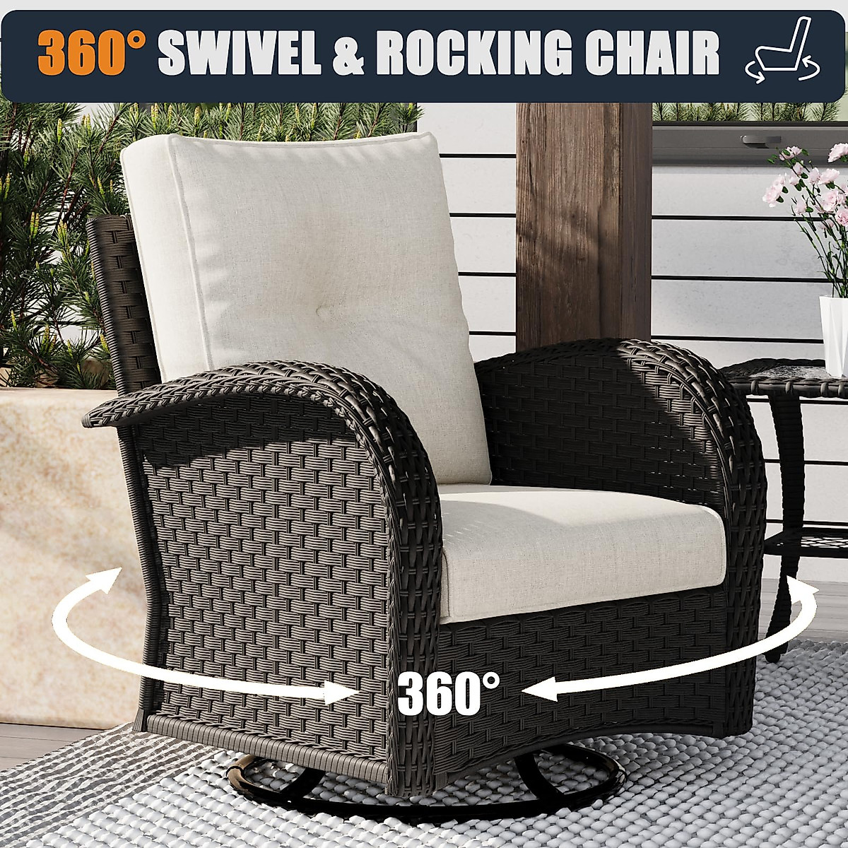 KHOLH Outdoor Patio Furniture Sets with Fire Pit Table 10 Pieces Wicker Swivel Rocker Chairs and Sofa Sets for Backyard Deck