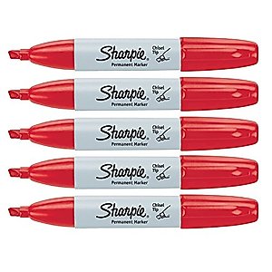 Sharpie Permanent Marker, Chisel Tip, Red, 5 Markers per order (38283)