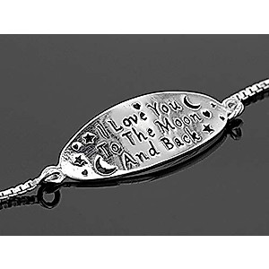 PORI JEWELERS 925 Sterling Silver I Love You To The Moon and Back Inspirational Quote Adjustable Charm Bracelet - Yellow or Silver (Silver)