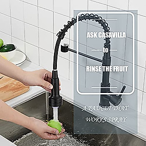 Casavilla Faucet, Black Kitchen Faucet with LED Light, Kitchen Sink Faucets with Pull Down Sprayer, Dual Function Spray Head, Farmhouse Stainless Steel Single Handle Kitchen Faucets