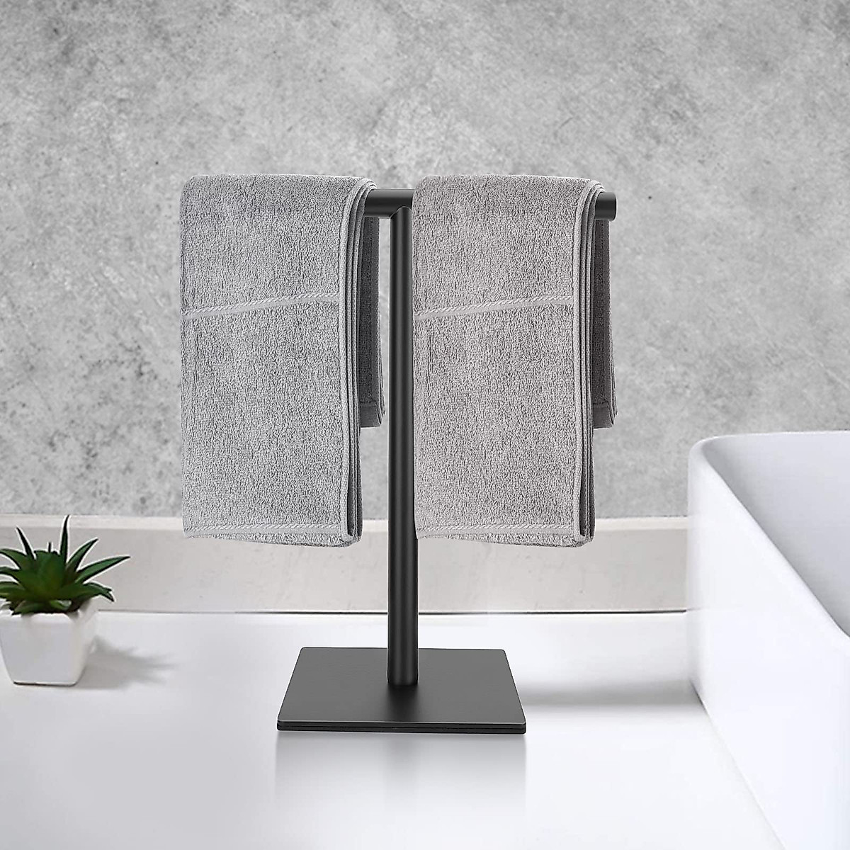 Square T-Shape Hand Towel Holder - Standing Hand Towel Rack for Bathroom or Kitchen Countertops, with SUS304 Stainless Steel Matte Black Finish,Minimalist Style