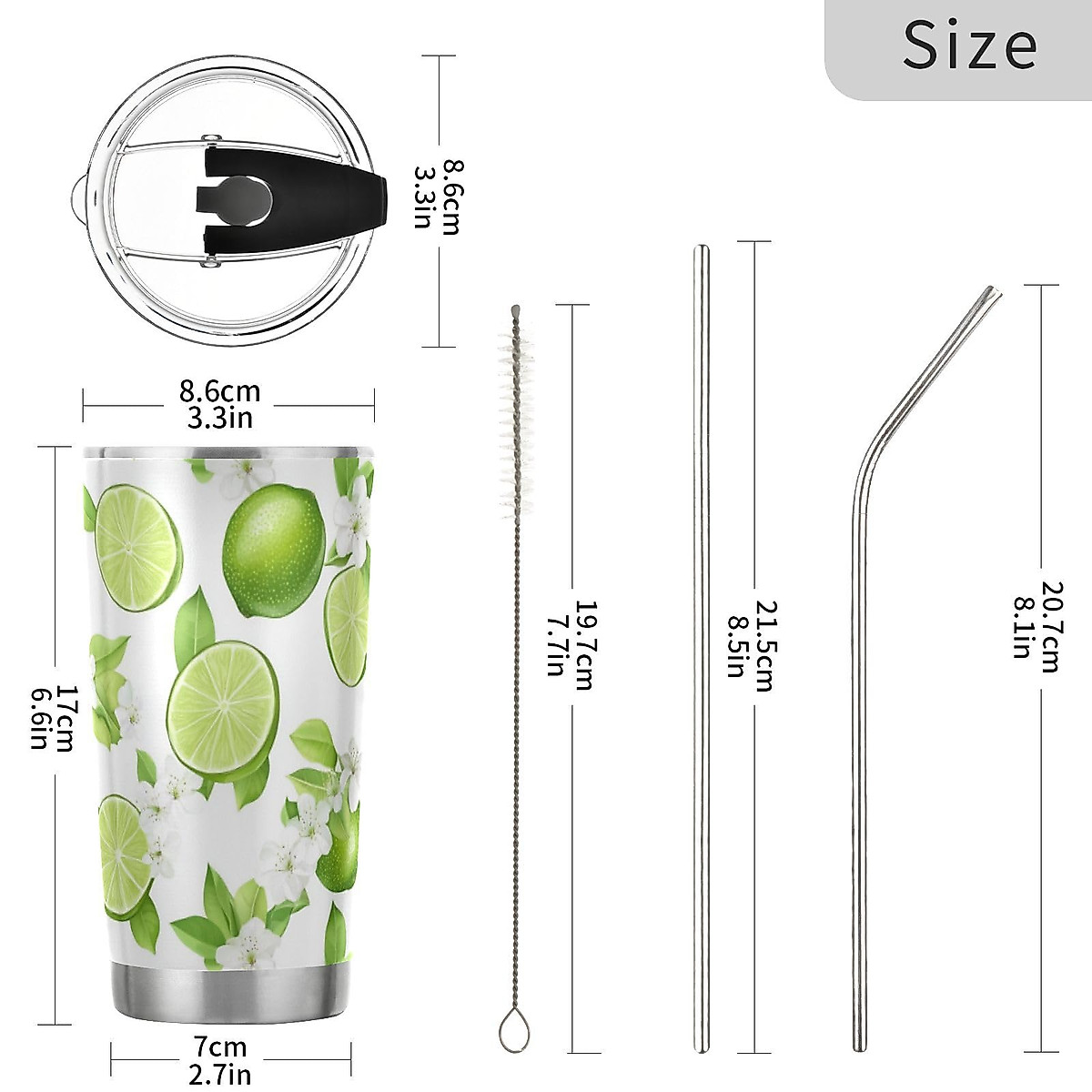 Amooorous Green Lemon Stainless Steel thermal cups with Lid and Straw hot coffee travel mug for gym simply vacuum insulated tumbler with lid botellas para agua termica 20oz