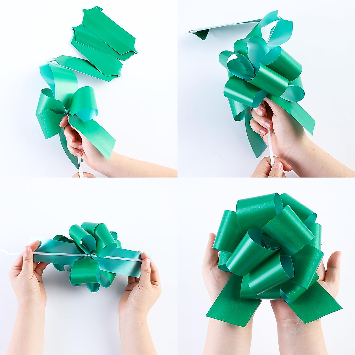 12Pcs Large Pull Bow Wrapping Pull Bow Ribbon Pull Bows for Wedding Baskets,Diameter Gift Bows, Large Bows for Presents,Wedding Birthdays Car Decoration (6IN, Green)