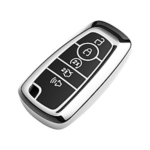 Tukellen for Ford Key Fob Cover Premium Soft Full Protection Key Case Shell Compatible with Ford Explorer Mustang Fusion Escape F150 F250 F350 F450 F550 Edge(Silver)