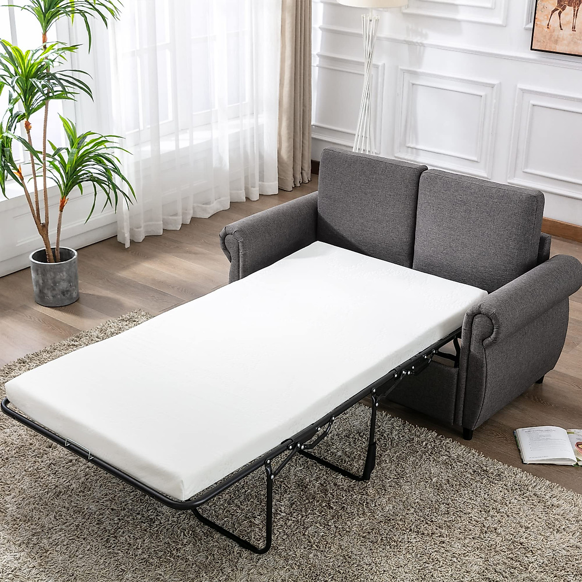 XD Designs 2-in-1 Design Pull Out Sofa Bed, Loveseat Sleeper with 3.1'' Twin Size Memory Mattress, Versatile Couch Beds for Living Room/Small Spaces (Gray)