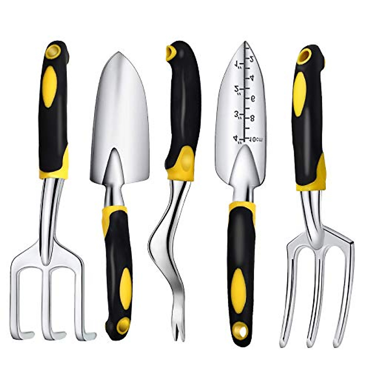 MorTime Set of 5 Garden Tool Set, Aluminum Gardening Work Kit with Soft Rubber Ergonomic Handle Hand Tools Succulent Tool Set Outdoor Gardening Tools