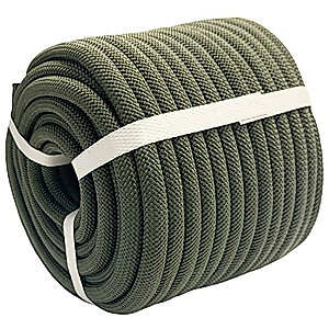 YUZENET Braided Polyester Arborist Rigging Rope (3/8 inch X 100 feet) High Strength Outdoor Rope for Rock Climbing Hiking Camping Swing, ArmyGreen