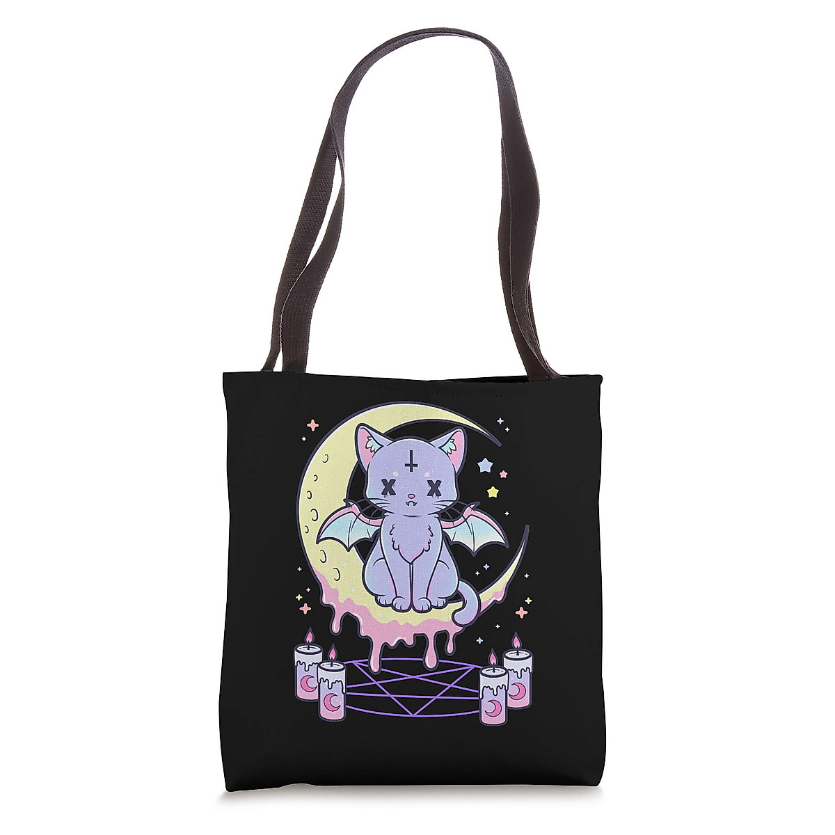 Kawaii Pastel Goth Cute Creepy Black Cat Tote Bag