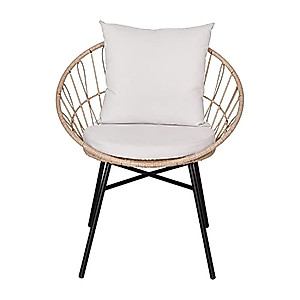 Flash Furniture Devon Indoor/Outdoor Bistro Set - Tan Finish Rattan Rope Papasan Style Chairs and Glass Top Side Table - Light Gray Back and Seat Cushions, 15.75x15.75x25, 3-Piece
