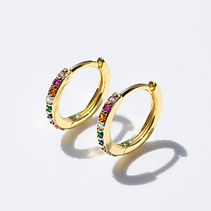LAVLA Rainbow Pave CZ Gold Hoop Earrings for Women | Small Huggie Earrings for Cartilage, Lobe, Multiple Piercings