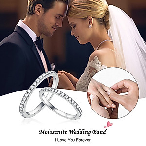 SMILEST 1.8MM Moissanite Wedding Rings for Women, D Color VVS1 Brilliant Lab Created Diamond Wedding Band Rhodium Plated Solid 925 Sterling Silver Stackable Rings Moissanite Eternity Band for Women