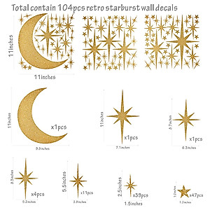 Easma Retro Starburst Wall Decals Star Wall Stickers Atomic Star Wall Decals Star Wall Decals Girls Room Wall Decals Peel and Stick Moon Wall Decals