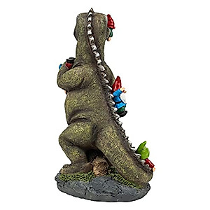Malister 14 Inch Dinosaur Gnomes Garden Statues for Fall Winter Garden Decor, Garden Gnomes Statues Outdoor Decor, Outdoor Statues for Patio, Lawn, Yard Decorations Outdoor, Housewarming Garden Gifts