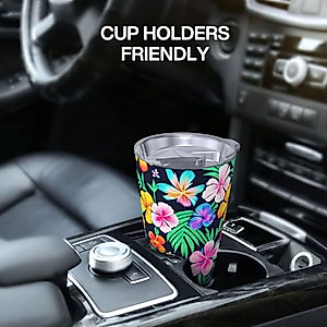 WXZYFP Car cup (single silver rim), can use a straw or drink directly, easy to use.Colorful flowers