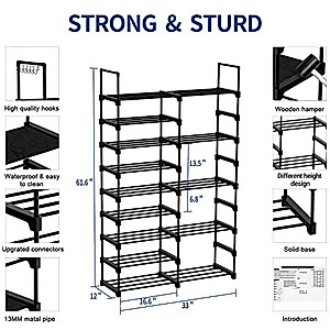 YIHATA Shoe Rack Organizer, 9 Tiers Large Shoe Storage Shelf, 28-32 Pairs Shoe Rack for Closet, Space Saving Shoe Stand, DIY Durable Metal Shoe Organizer with Versatile Hooks for Hallway Bedroom