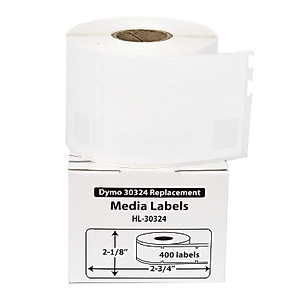 HOUSELABELS Compatible DYMO 30324 Media Labels (2-1/8" x 2-3/4") Compatible with Rollo, Some DYMO LW Printers, 6 Rolls /2400 Labels