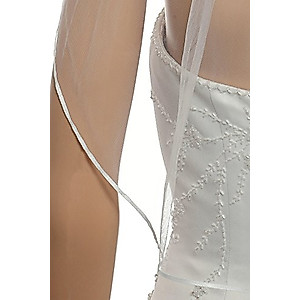 SAMKY 1T 1 Tier 1/8" Ribbon Edge Wedding Veil - Light Ivory Fingertip Length 36" V538