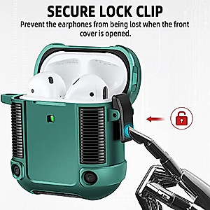 for AirPods 2nd Generation Case, Airpods Case with Secure Lock Clip Keychain for Men Women, AirPods 1&2 Cover Rugged Full Body Shockproof Hard Shell Protective Cases for Apple AirPods 2nd/1st-Green