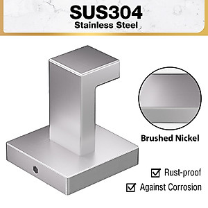 HITSLAM Towel Hooks for Bathroom Wall Mounted, Brushed Nickel Bathroom Towel Hook, SUS304 Stainless Steel Robe Hook and Coat Hooks, Square Wall Hooks for Hanging, Hand Towel Holder, 2 Pack