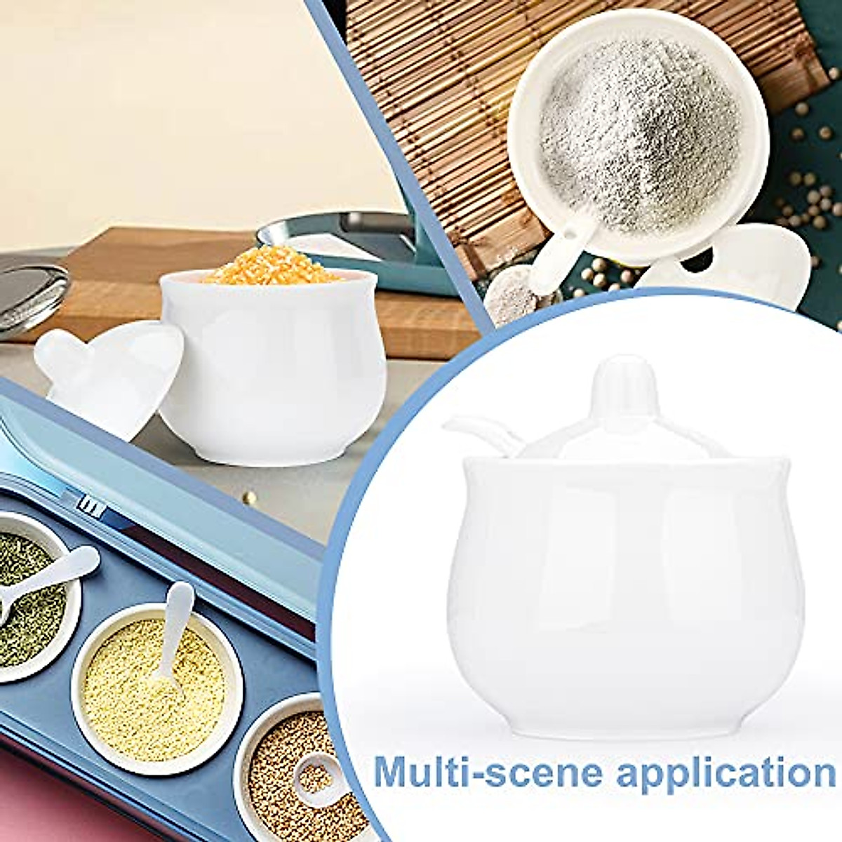 Swetwiny Porcelain Sugar Bowl with Lid and Spoon, Ceramic Salt Storage Jar, White Seasoning Container for Home and Kitchen, 7 Ounces (White)