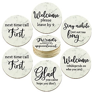 6 Pcs Funny Coasters for Coffee Table Coasters for Drinks Ceramic Patterned Drink Coasters for Table Protection Housewarming Gifts Farmhouse Decor
