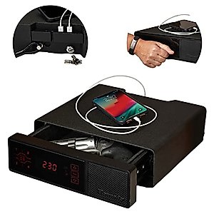 Hornady Rapid Safe Night Guard – Nightstand Gun Safe with RFID Reader, Clock, USB Ports – RFiD Safe for Fast, Multiple Method Entry – Includes Rapid Safe, 3 Methods of Entry and Security Cable