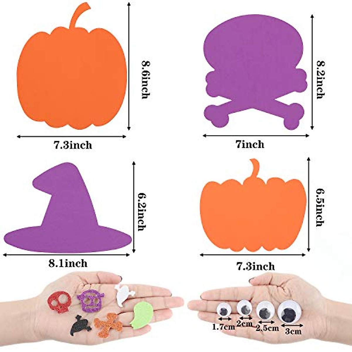 Outus 20 Big and 200 Small Kits 7.8 Inch Big Foam Halloween Decorations DIY Pumpkin Craft Kits Assorted Foam Pumpkin Shapes with Rhinestone Stickers for Kids Halloween Decoration and Games