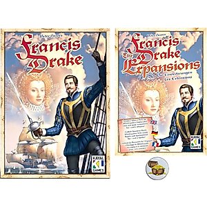 Francis Drake Board Game Bundle of Base Game and The 2 & 6 Player Expansion Plus a Treasure Chest Buttons
