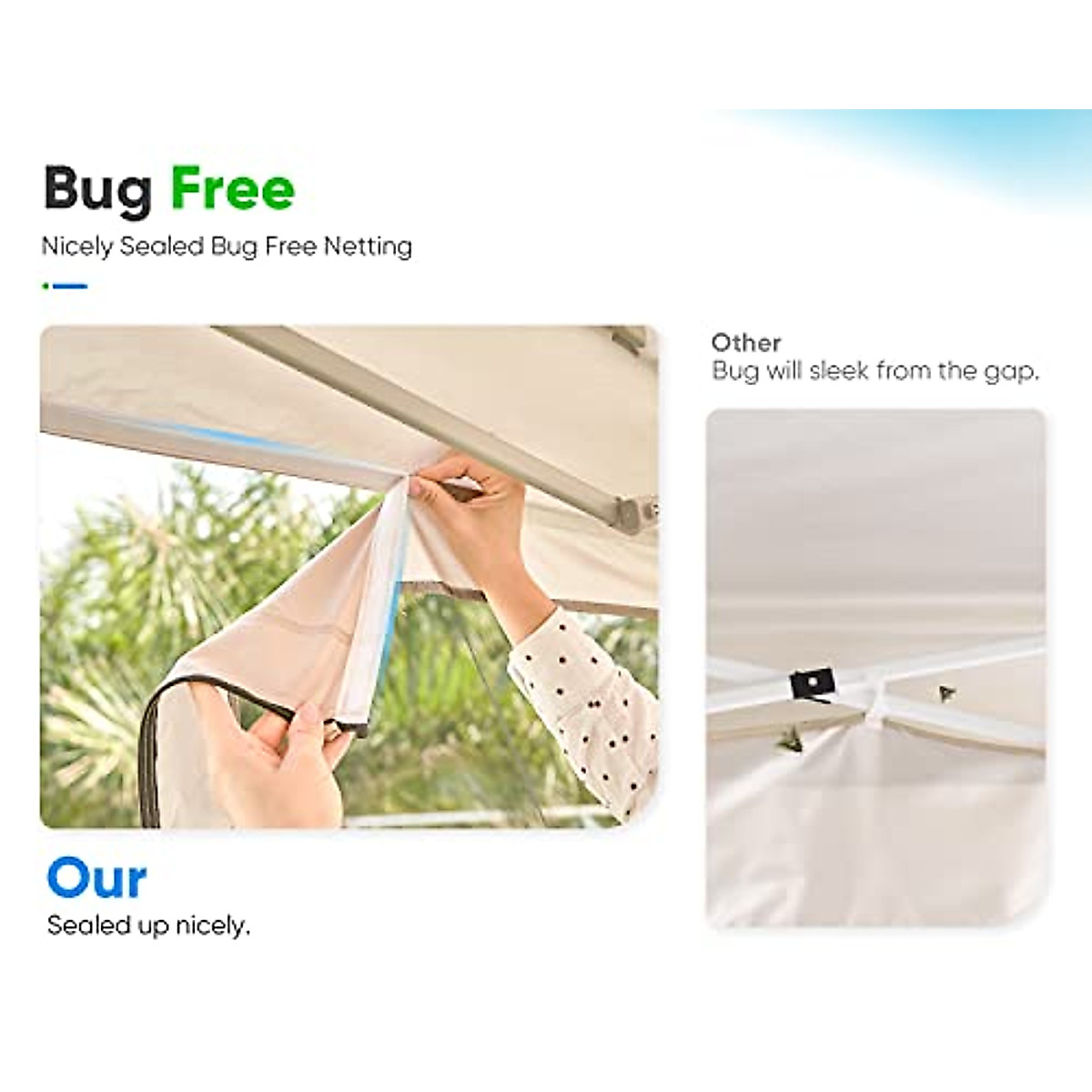 Quictent 8'x8' Ez Pop up Canopy Tent with Netting Screened, Outdoor Instant Portable Gazebo Screen House Room Tent -Fully Sealed, Waterproof & Sand Bags Included (Tan)