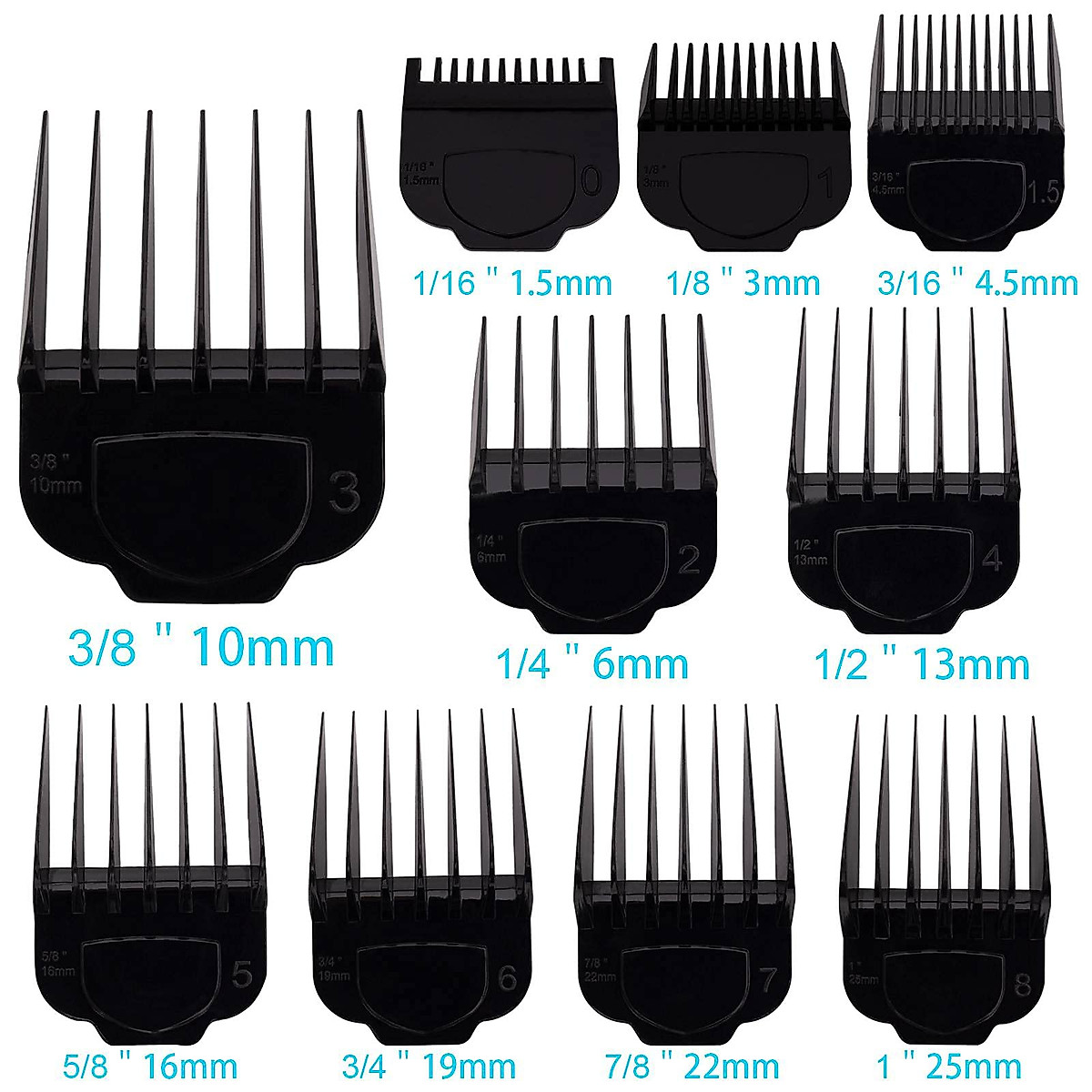Colorski Clipper Guards Magnetic Comb Set for Andis Master Clippers - 10 Cutting Lengths from 1/16' to 1' - Suitable for MBA, MC-2, ML, PM-1 and PM-4 - 10 Pack