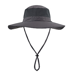 Home Prefer Outdoor UPF50+ Mesh Sun Hat Wide Brim Fishing Hat with Neck Flap (Dark Gray)