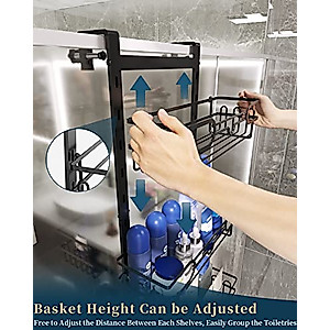 Consumest 4 Tier Over The Door Shower Caddy with Soap Holder, Adjustable Shower Organizer Hanging Shower Shelf with 22 Hooks, Rustproof Stainless Steel Hanging Shower Caddy for Bathroom, Black