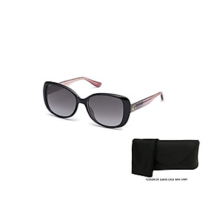 GUESS GU7554 01B 54MM Shiny Black/Gradient Smoke Square Sunglasses for Women + BUNDLE with Designer iWear Eyewear Kit