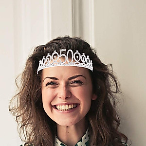 minkissy 1pc 60 Birthday Rhinestone Crown Women Birthday Tiara Birthday Princess 50 Anniversary Crowns Women Birthday Headbands 50 Birthday Party Decorations Number Bride Happy Birthday