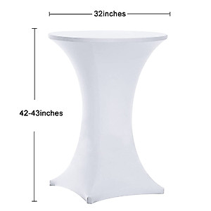 Tina's 6 Pack 32x43 Inch Highboy Spandex Cocktail Table Covers White, Fitted Stretch Cocktail Tablecloth for Round Tables (6PC 32x43 White)