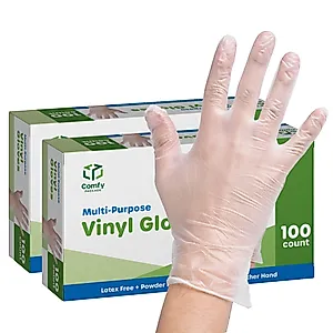 Comfy Package [200 Count] Clear Powder Free Vinyl Disposable Plastic Gloves - Large