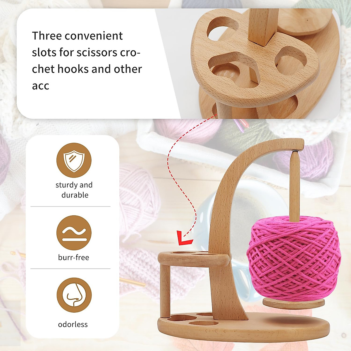 Wooden Frames for Knitting and Crocheting, Crocheting Tools for Knitting Enthusiasts, Wooden Spinning Machines for Crocheting,Yarn Holder for Knitting and Crocheting