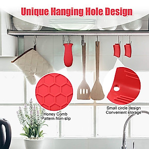 4 Pieces Silicone Hot Handle Holder, Pot Holders Cover, Silicone Assist Handle Holder, Non-Slip Pot Holder Sleeve, Heat Resistant Potholder Cookware Handle for Cast Iron Skillet Metal Pan (Red)