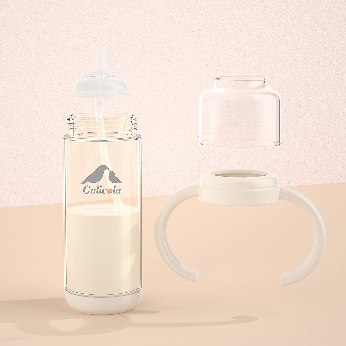 Gulicola Spill Proof Sippy Cup with Straw with Fast Flow Nipple for Baby and Toddlers, PPSU, Removable Handle, 9 oz, White