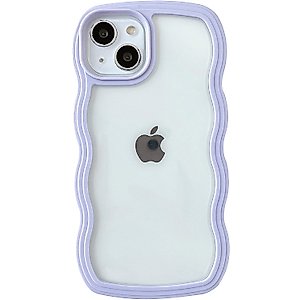Caseative Cute Curly Wave Frame Shape Shockproof Soft Compatible with iPhone Case (Purple,iPhone 14 Pro Max)