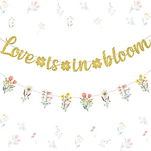 kreat4joy Love is in Bloom Bridal Shower Decorations Banner, Floral Flower Themed Bridal Shower Decorations Banner Garland for Girl Women Bachelorette Wedding Engagement Party