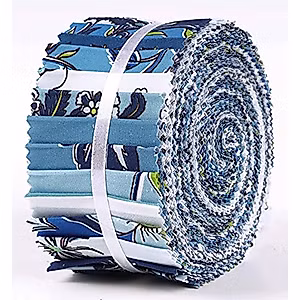 Soimoi 40Pcs Block Print Cotton Precut Fabrics for Quilting Craft Strips 2.5x42inches Jelly Roll - Blue