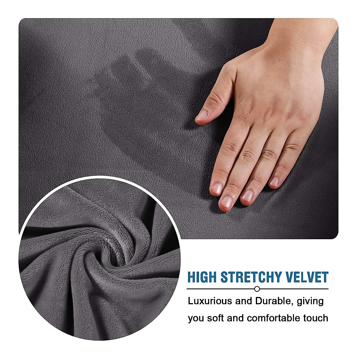 H.VERSAILTEX Real Velvet Plush 3 Piece Stretch Sofa Covers Couch Covers for 2 Cushion Couch Loveseat Covers Width Up to 72 Inch Feature Thick Soft Stay in Place (Medium Sofa, Grey)