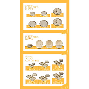 100% Compostable Disposable Paper Plates Bulk [9" 50 Pack], Bamboo Plates, Eco Friendly, Biodegradable, Sturdy Large Dinner Party Plates, Heavy-Duty, Unbleached by Earth's Natural Alternative