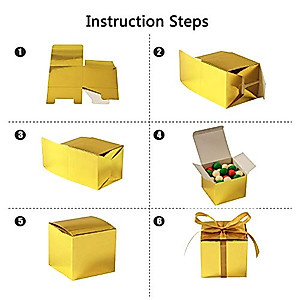 COTOPHER 60pcs Wedding Favor Boxes, Paper Gift Boxes 3x3x3 Inches Small Gift Boxes with Ribbons Small Boxes for Gifts, Crafting, Cupcake, Candy, Bridesmaid Proposal Boxes (Metallic Gold)