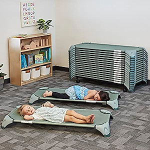 ECR4Kids Stackable Cozy Cot with Storage, Classroom Furniture, Sage, 6-Pack