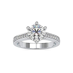 VVS Solitaire Engagement Ring in 18K White/Yellow/Rose Gold with 0.25 Ct IJ-SI Side Natural Diamond & 1.8 Ct G-VS2 Center Moissanite Diamond in 6 Prong Setting for Women on Her Engagement Ceremony