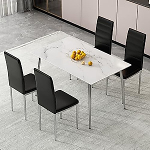 WINWOL Modern Dining Chairs Set of 4,Products are Perfect for Restaurants, Living Rooms, Kitchens, and Offices,PU Leather Upholstery,high Back and Metal Legs (Black, Set of 4)
