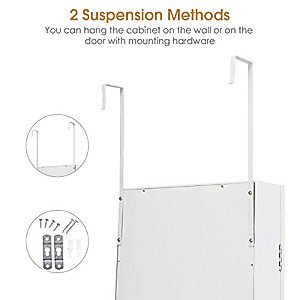 Giantex Jewelry Armoire Cabinet Wall Door Mounted with Full Length Mirror, Jewelry Organizer with Makeup Mirror, Ring Earring Slots, Necklace Hooks, Large Capacity Storage Jewelry Armoire (White)