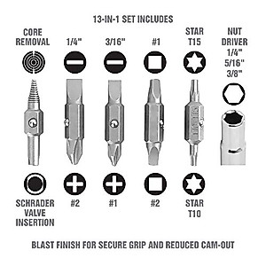 OEMTOOLS 22588 13-in-1 Multi-Bit Screwdriver, Nut Driver and Schrader Valve Tool, Multi Tool Screwdriver Kit, HVAC tools, Electrician Tools